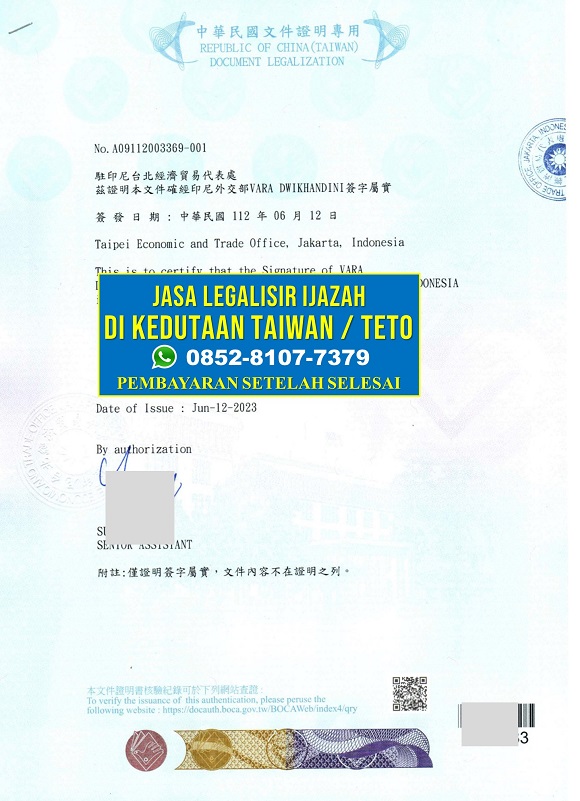 Tata Cara Legalisir Ijazah untuk dibawa ke TAIWAN / TETO